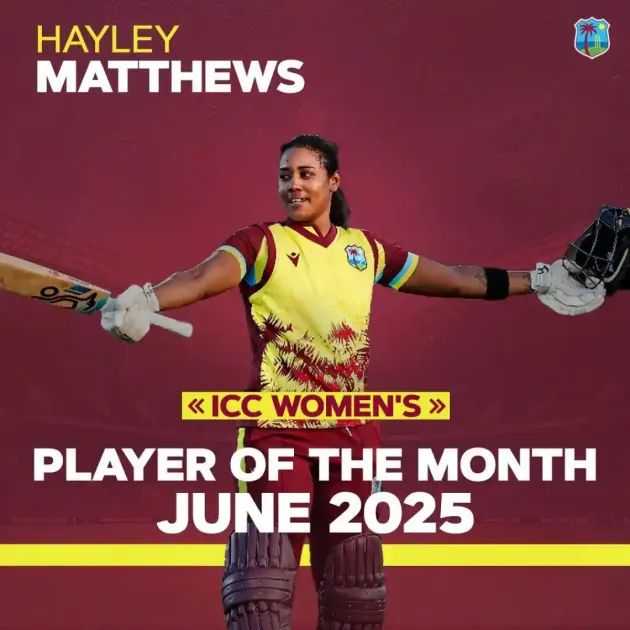 Hayley Matthews wins ICC Women’s Player of the Month Award for June ...